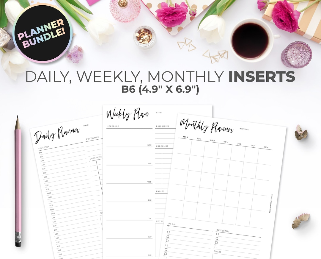 B6 Planner Inserts: Daily, Weekly, Monthly Minimalist Set (digital ...