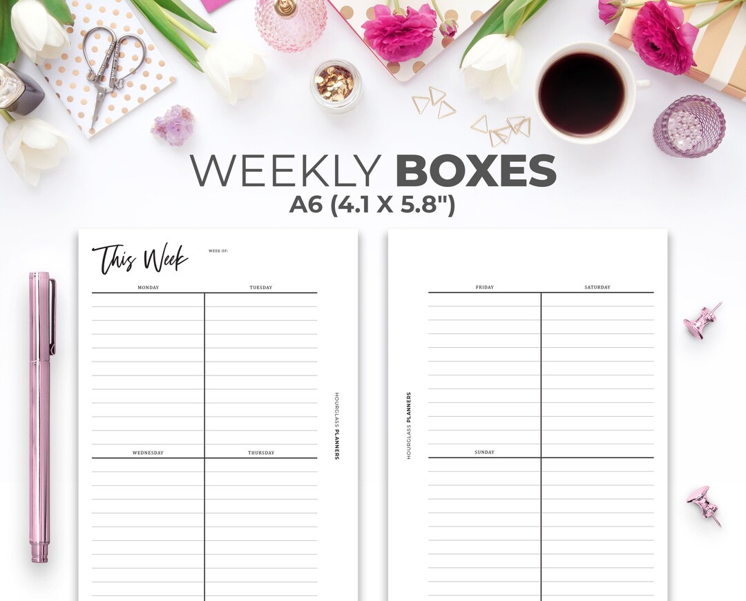 Week on 2 Two Pages Planner A6 Inserts | Printable Undated Minimal ...