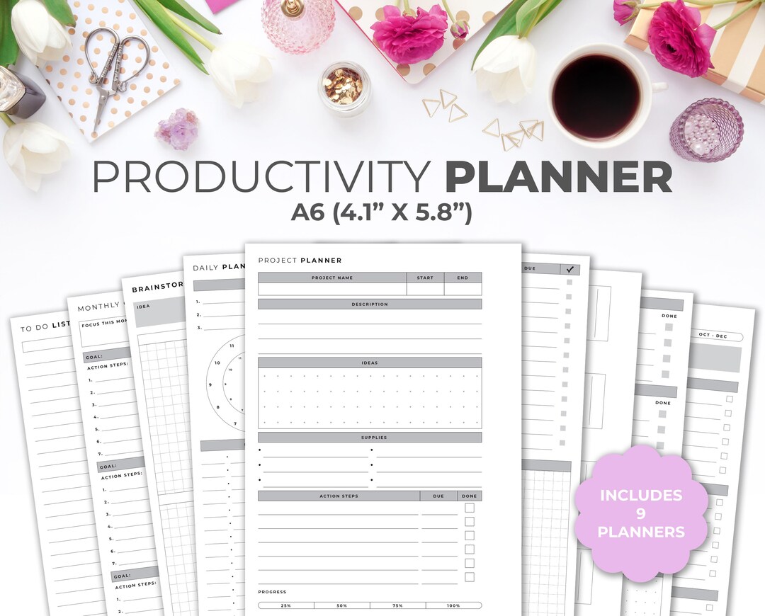Productivity Planner Bundle A6 Inserts | Minimal Project and Goal ...