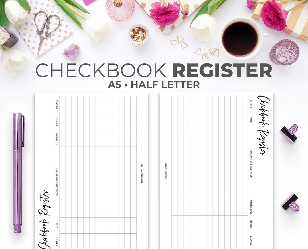 Checkbook Register Insert A5 & Half Letter | Printable Horizontal Check ...