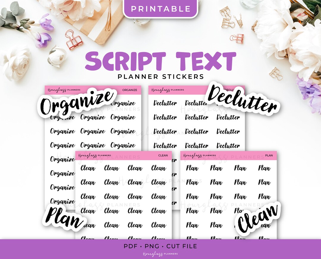 Printable Script Text Planner Stickers - Organize, Declutter, Plan ...
