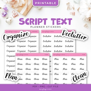 Printable Script Text Planner Stickers - Organize, Declutter, Plan ...
