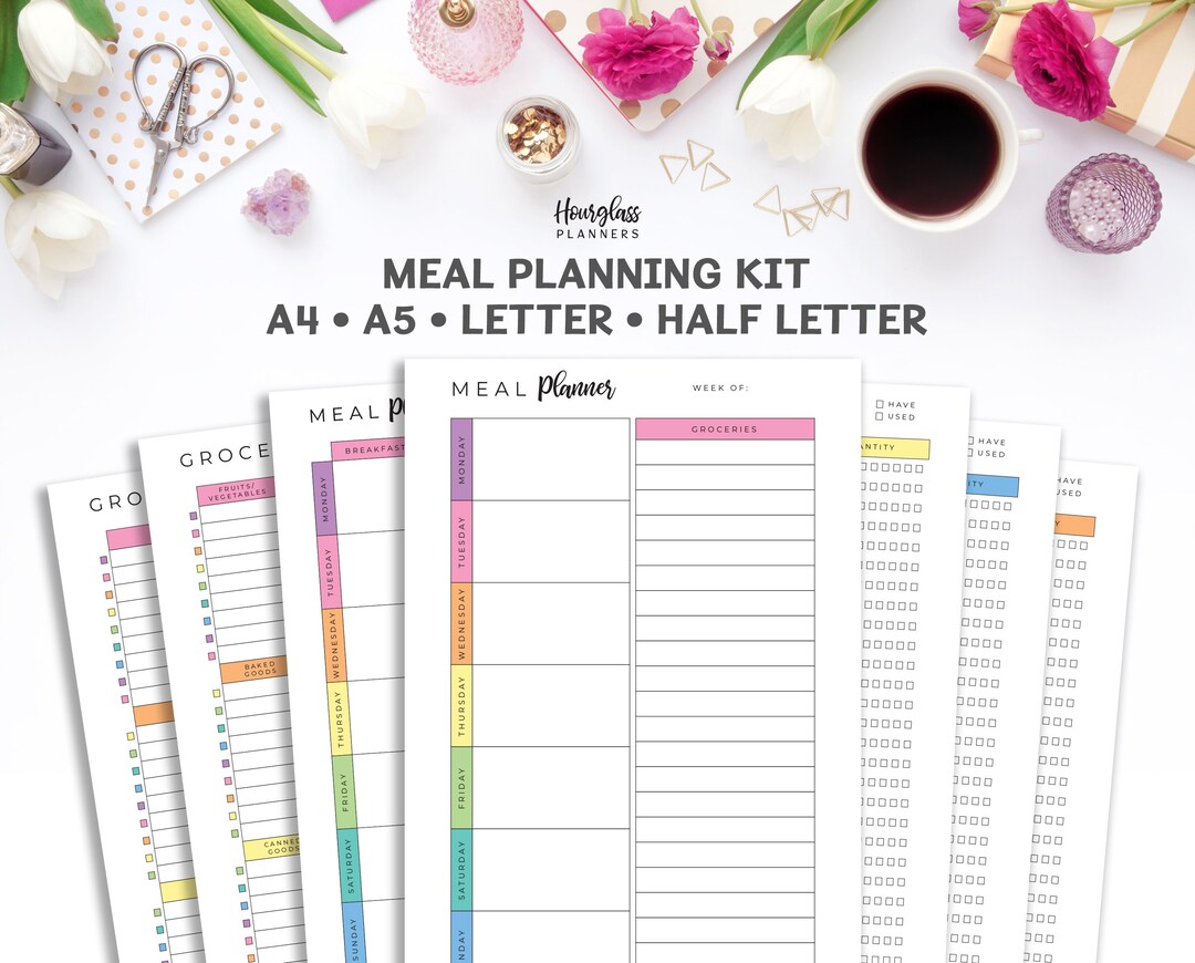 Meal Planning Insert Kit A4, A5, Letter, Half Size Printable Rainbow ...