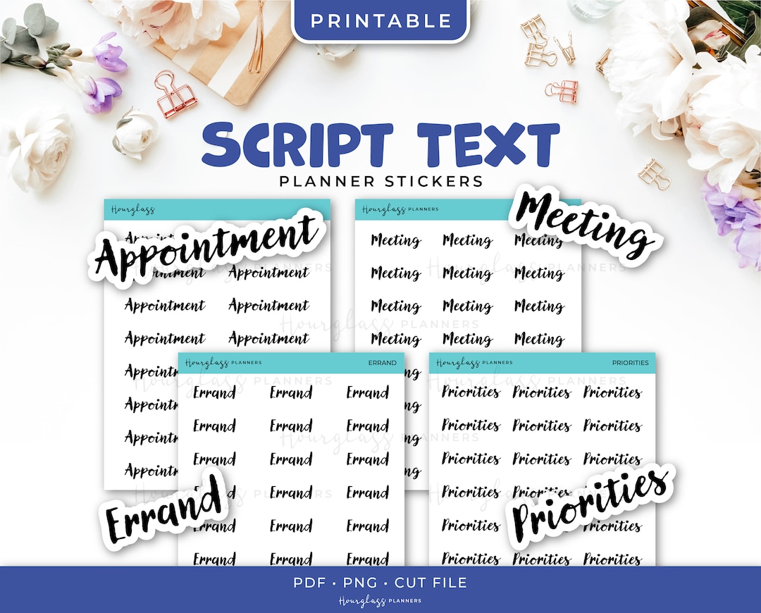 Printable Script Text Planner Stickers - Appointment, Meeting, Errand ...