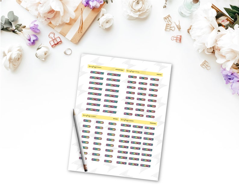 Printable Rainbow Text Planner Stickers - Appointment, Meeting, Errand ...