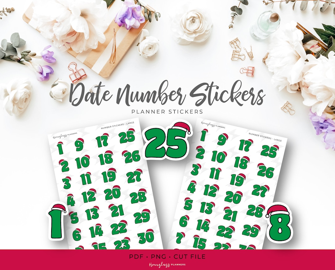 Printable Santa Hat Date Number Planner Stickers - Large (A05L) - Etsy