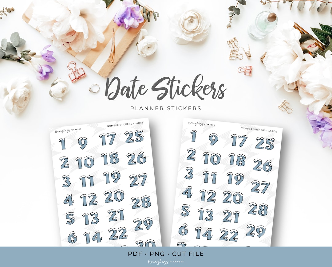 Printable Winter Snow Date Number Planner Stickers - Large (A03L) - Etsy