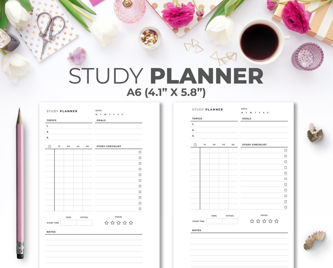 Study Planner A6 Insert Printable Minimal Daily Study Session Schedule ...