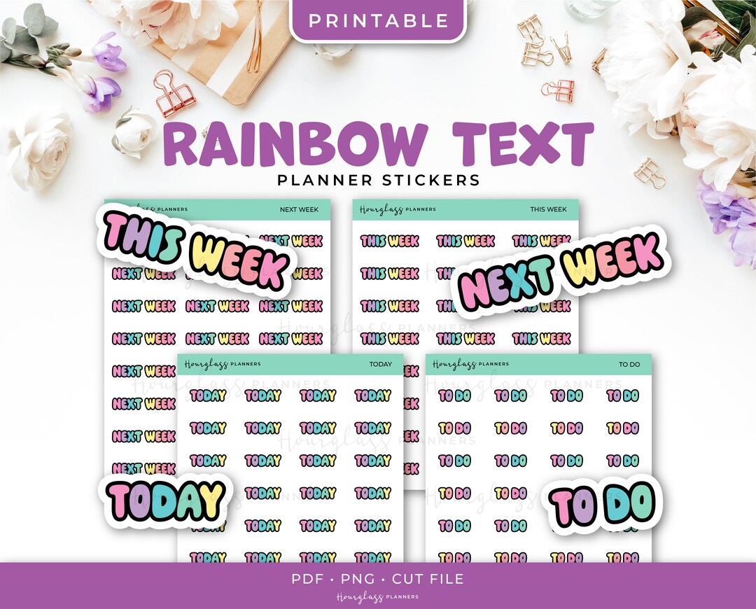 Printable Rainbow Text Planner Stickers This Week, Next Week, to Do ...
