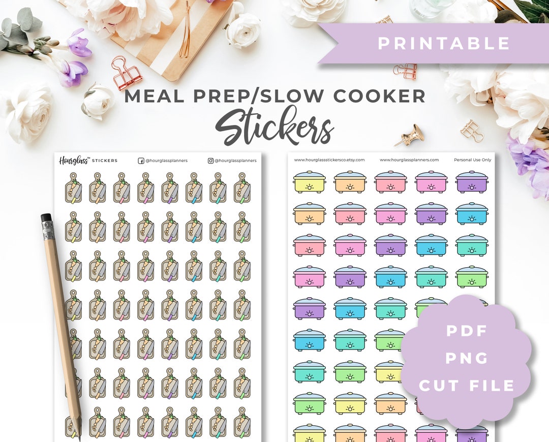 Meal Prep Planner Stickers: Slow Cooker & Cutting Board Icons (digital ...