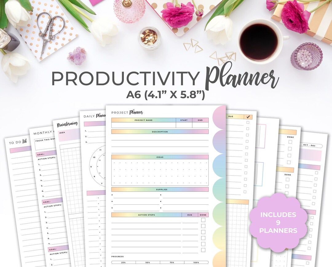 Productivity Planner Bundle A6 Inserts Rainbow Project and Goal Planner ...