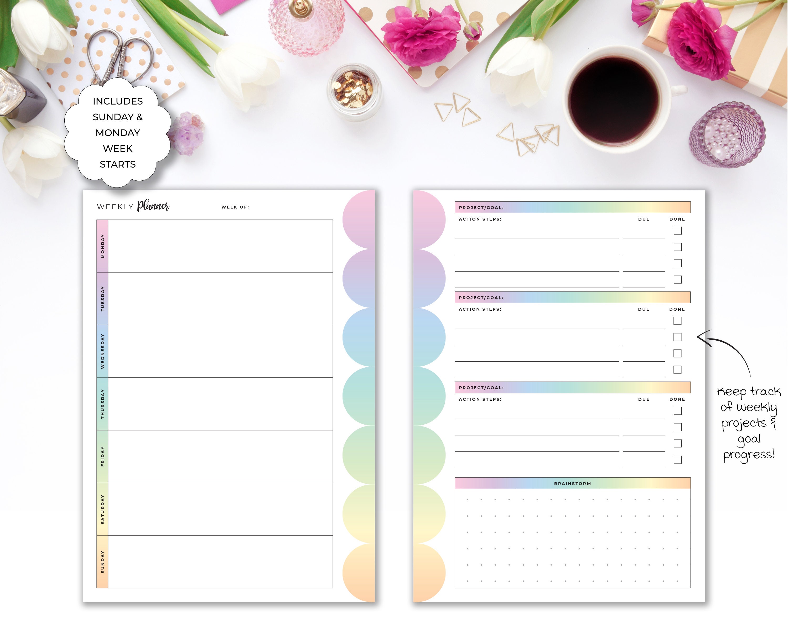 Productivity Planner Bundle A6 Inserts Rainbow Project and - Etsy