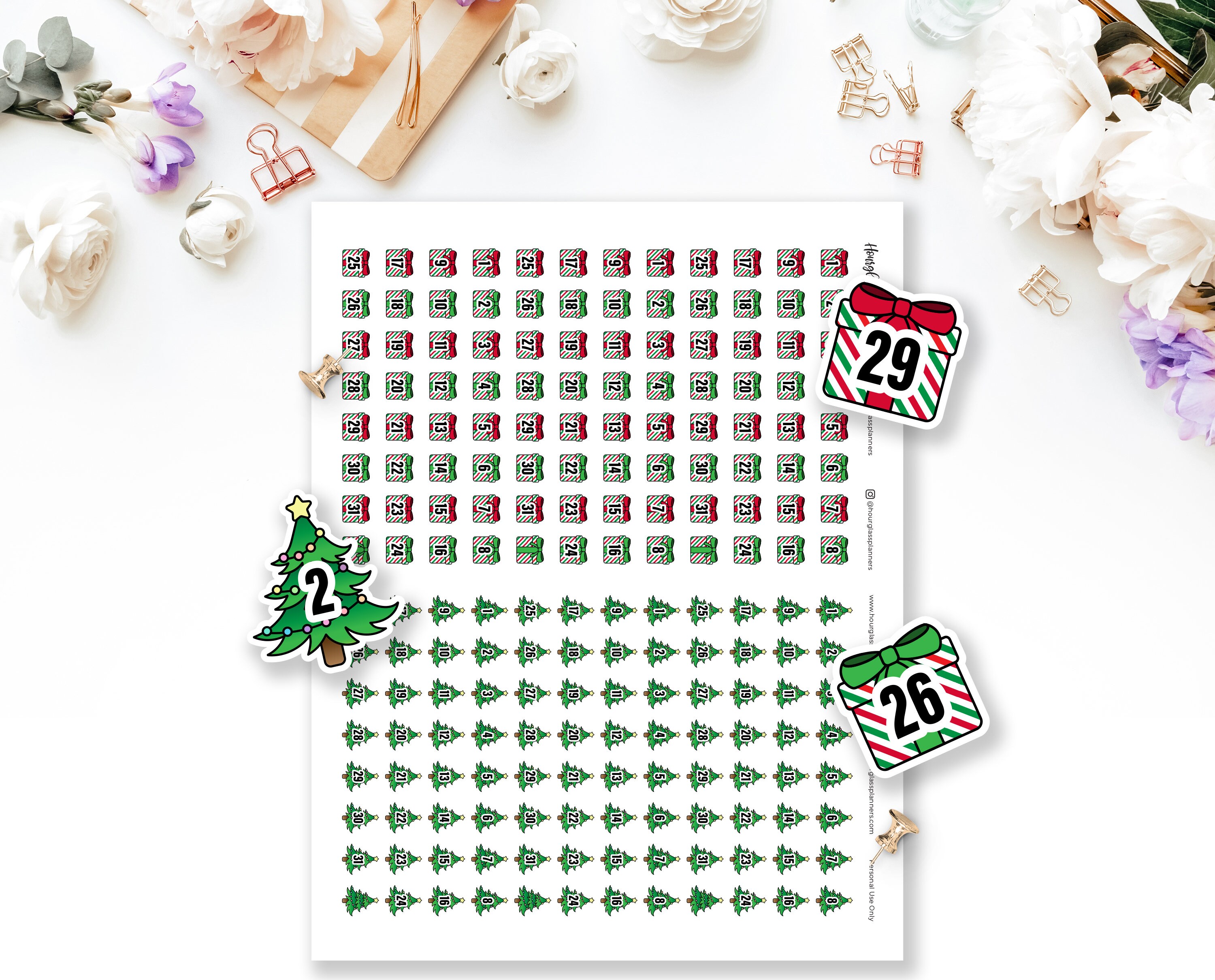 Printable Christmas Number Stickers: Tree & Present Designs (digital ...