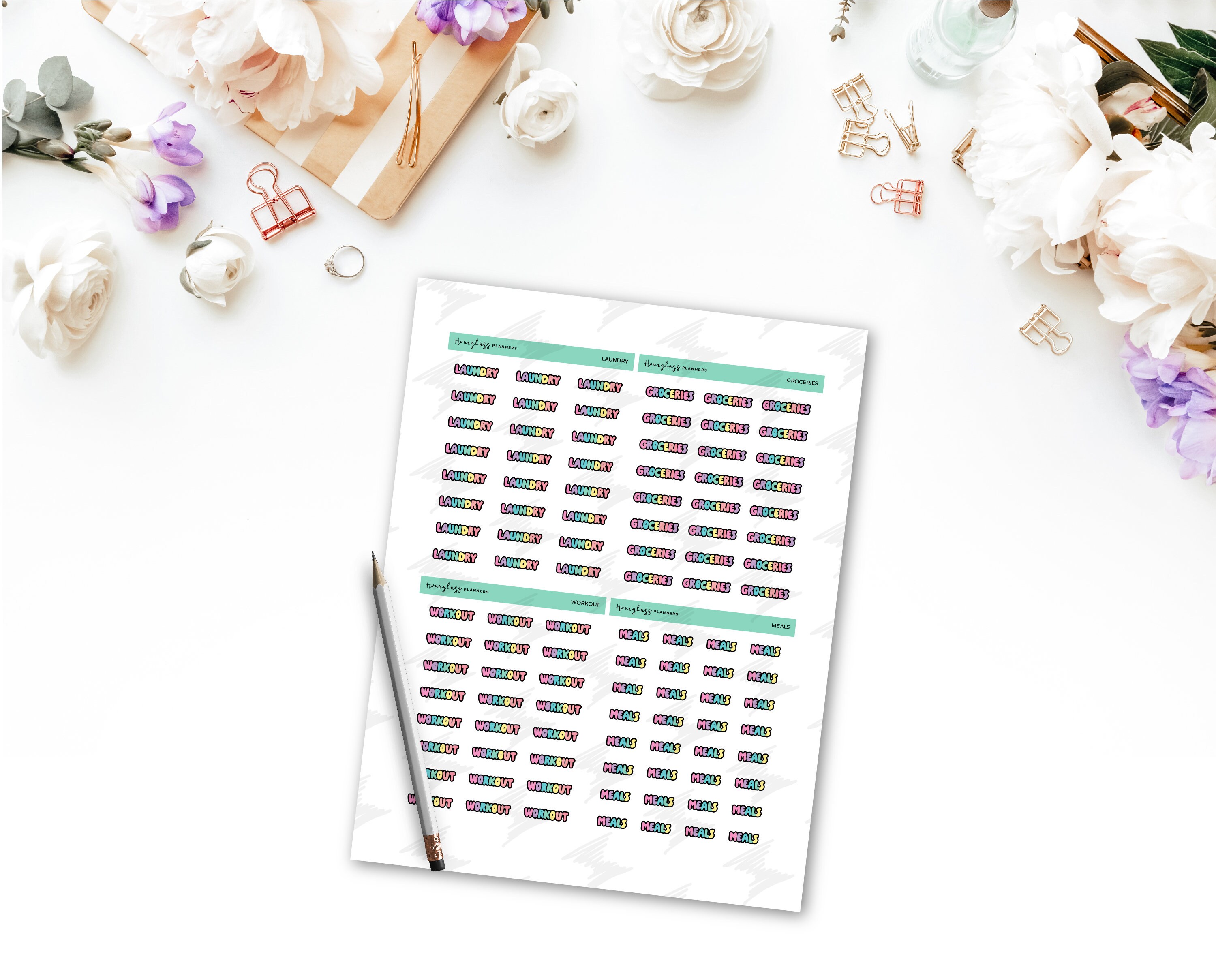 Printable Rainbow Text Planner Stickers Laundry, Groceries, Workout ...