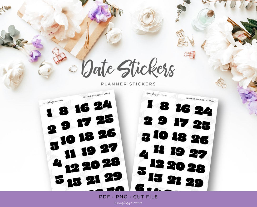 Printable Black Date Number Planner Stickers - Large (A08L) - Etsy
