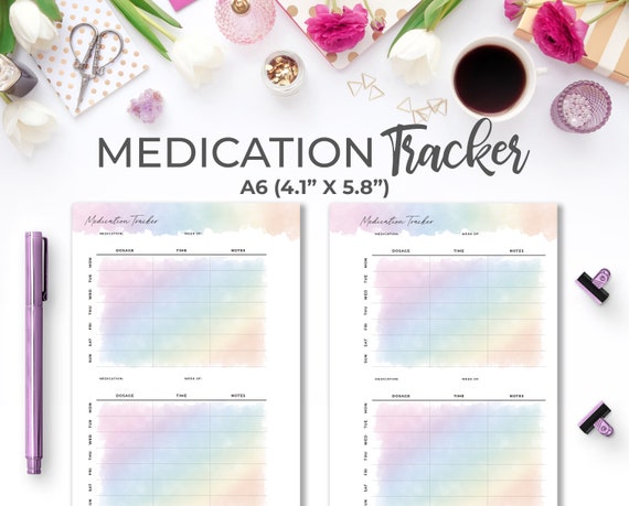 Medication Tracker A6 Insert Printable Rainbow Weekly Health - Etsy