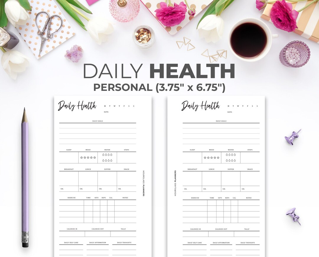 Daily Health & Fitness Tracker Personal Inserts | Printable Minimal ...