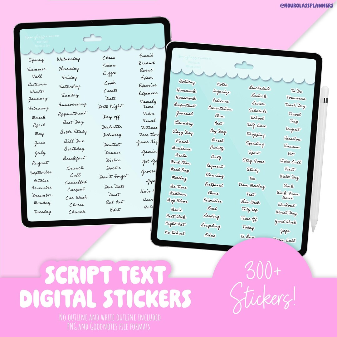 Black Script Digital Planner Stickers | 300+ Work & Productivity Word ...