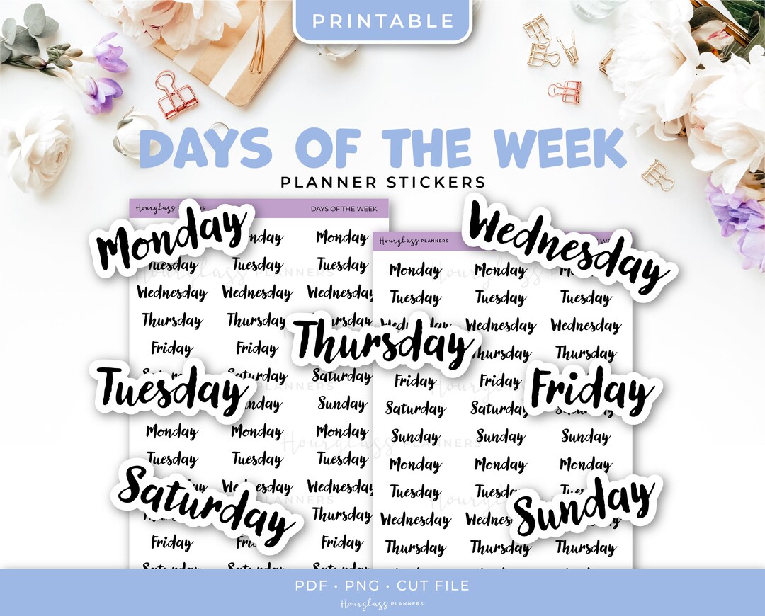 Printable Days of the Week Script Text Planner Stickers - Etsy