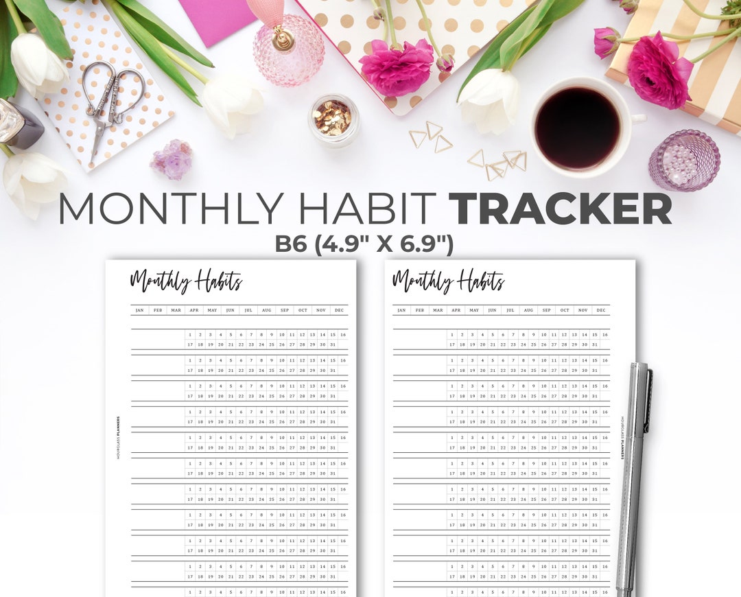 B6 Monthly Habit Tracker Insert | Printable Minimal 31 Day Monthly ...