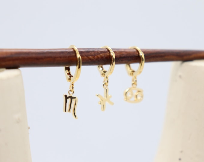 Cute Zodiac Sign Dangle Hoop Earrings Minimalist Constellation Earrings ...