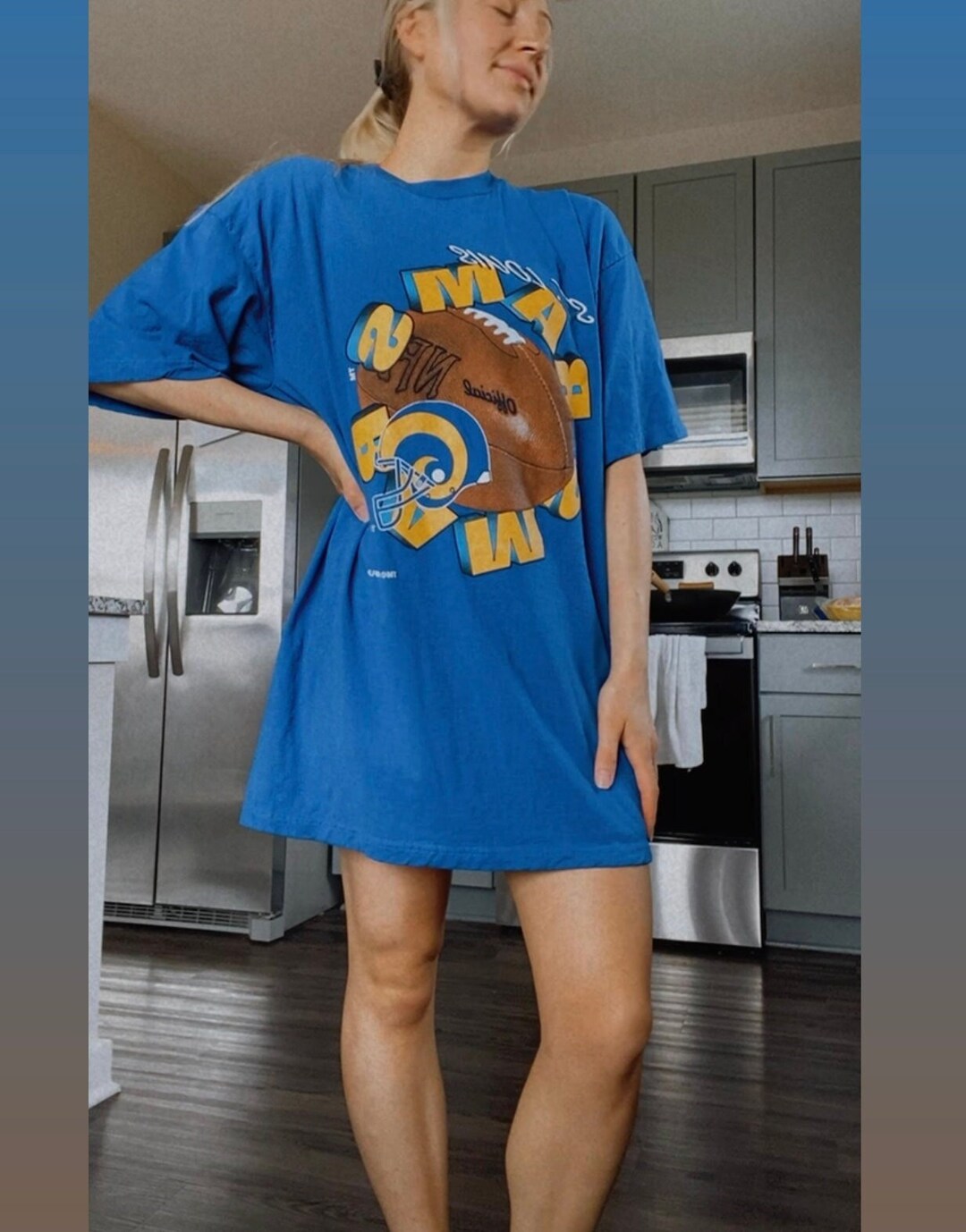 Vintage 1996 Vintage LA Rams Blue Tee Shirt Los Angeles Super Bowl ...