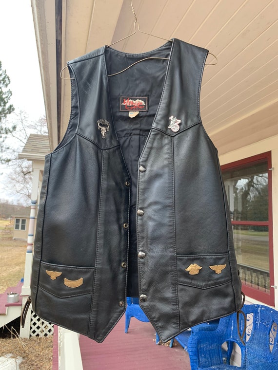 Leather motorcycle vest USA Harley Davidson pins patc… - Gem