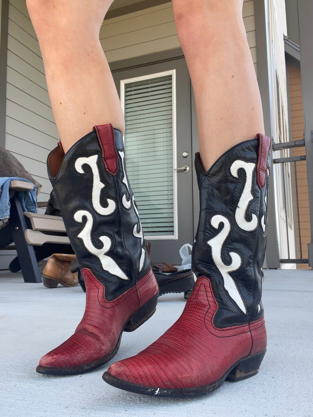 Vintage Cowboy Boots Red Leather Upper Trendy Tiktok Classic Fashion ...