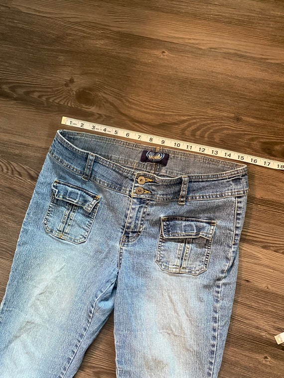 Vintage Y2K low rise jeans wide leg flare silver tren… - Gem