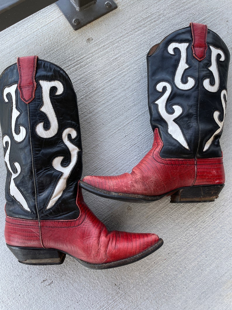 Vintage Cowboy Boots Red Leather Upper Trendy Tiktok Classic - Etsy