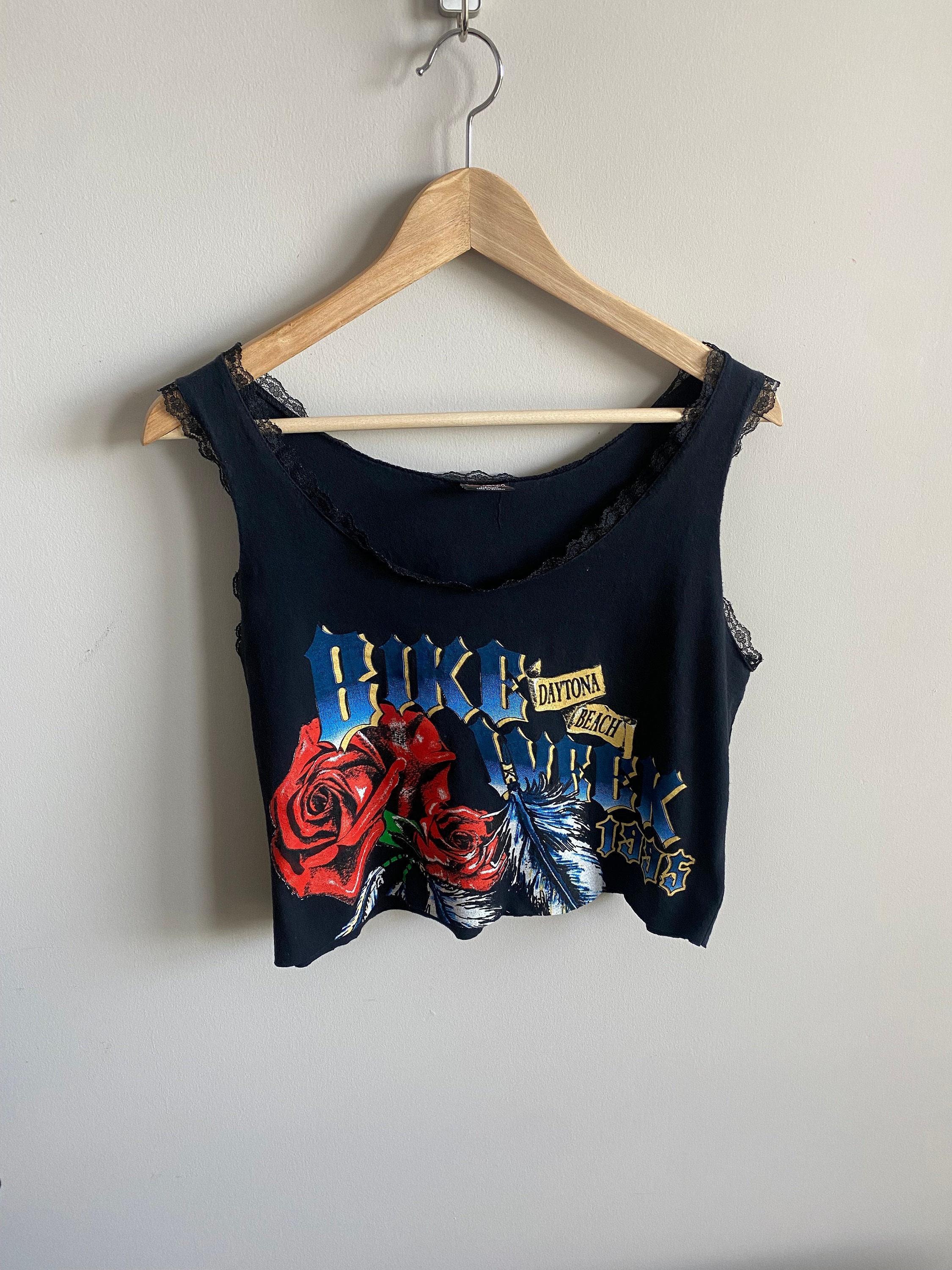 Vintage 1995 Harley Bike Week Lace Trim Cropped Tank Top Roses - Etsy