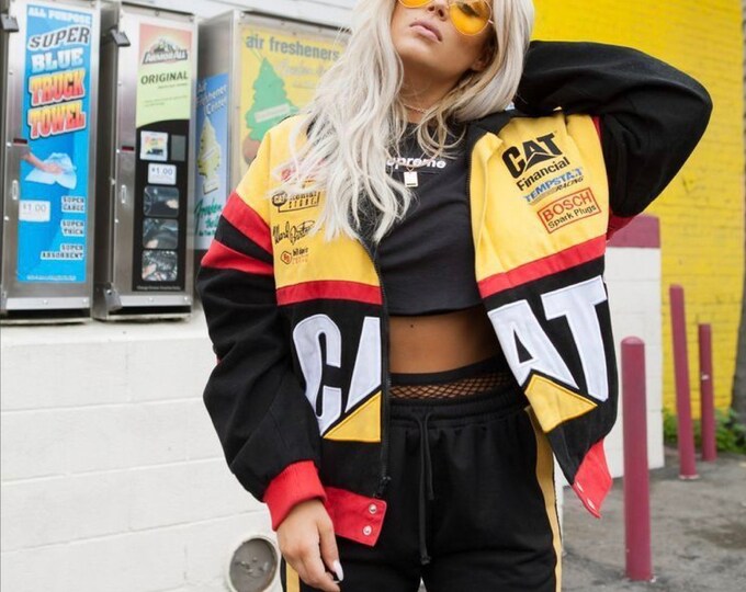 Vintage CAT Nascar Racing Jacket Vintage Coat Bill Davis Yellow Black ...