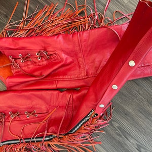 Rare Vintage Leather Fringe Red Chaps Ass Less Sexy Genuine Motorcycle ...