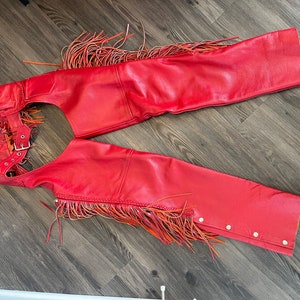 Rare Vintage Leather Fringe Red Chaps Ass Less Sexy Genuine Motorcycle ...