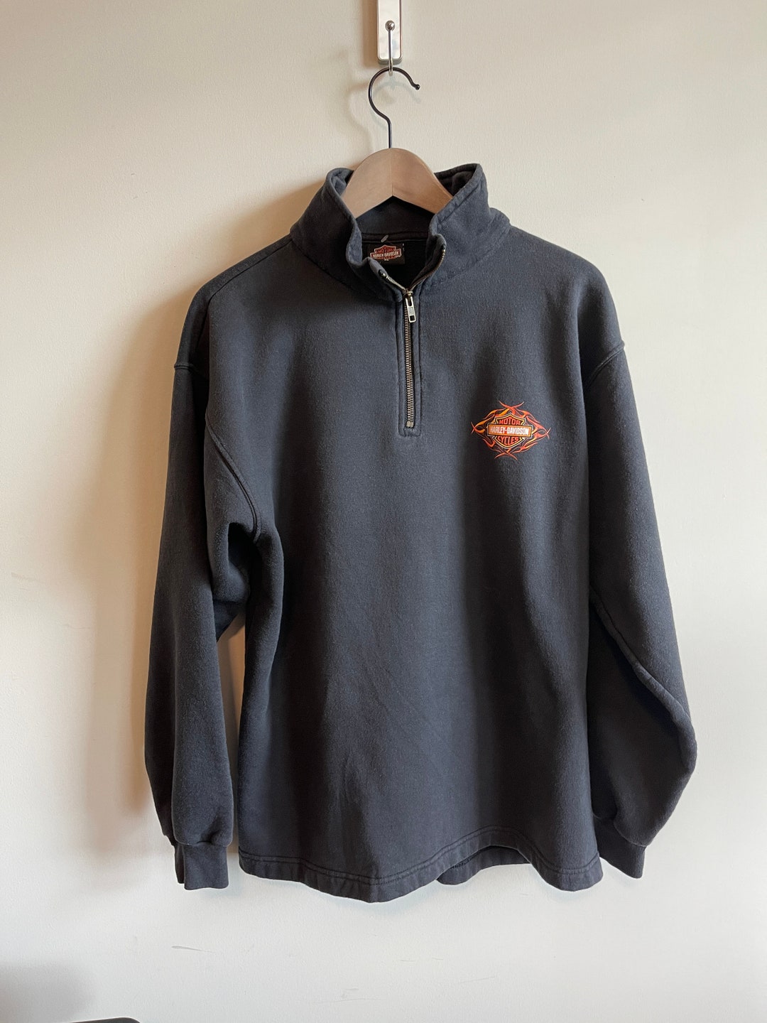 Vintage Harley Davidson Quarter Zip Sweatshirt Black Wisconsin Motor ...