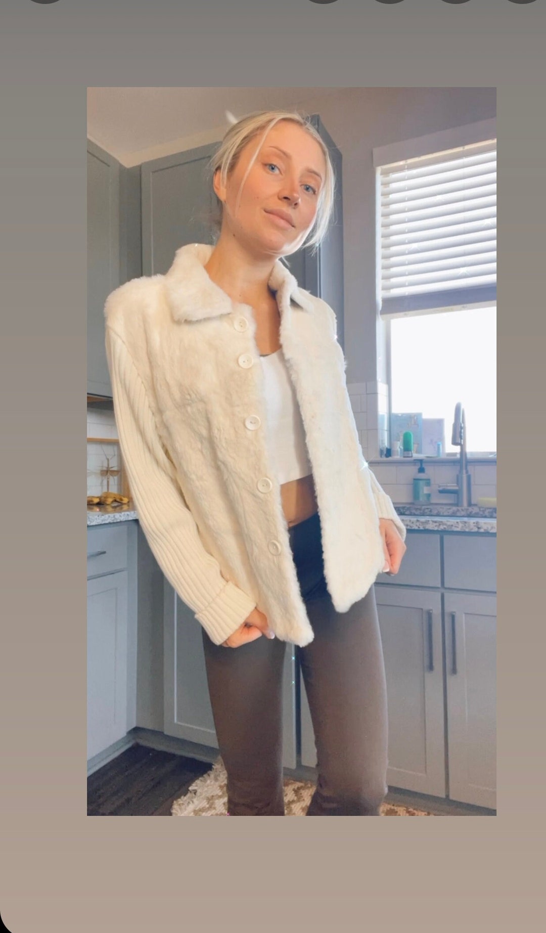 Vintage Y2K Rabbit Fur and Sweater Zip up Jacket White Early 2000s NYC ...