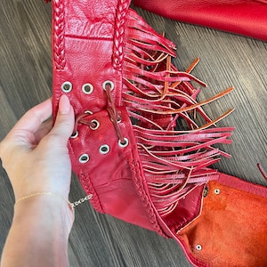 Rare Vintage Leather Fringe Red Chaps Ass Less Sexy Genuine Motorcycle ...