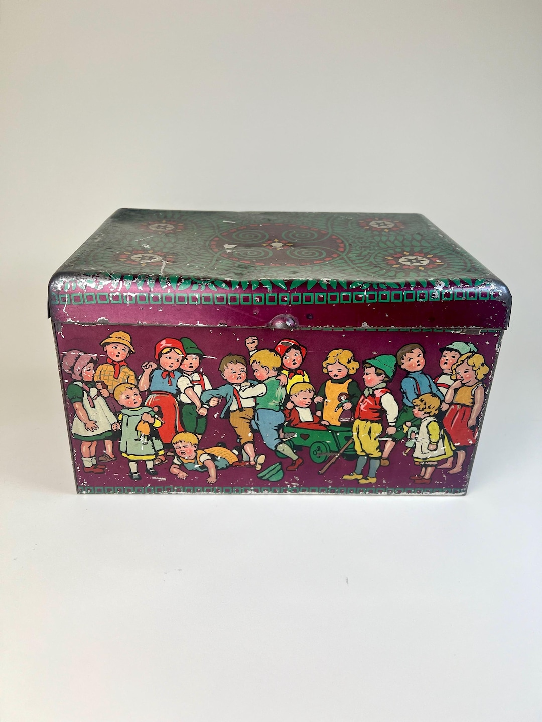Rare Antique German Tin Toy Box, Early 1900s, Children's Scene ...