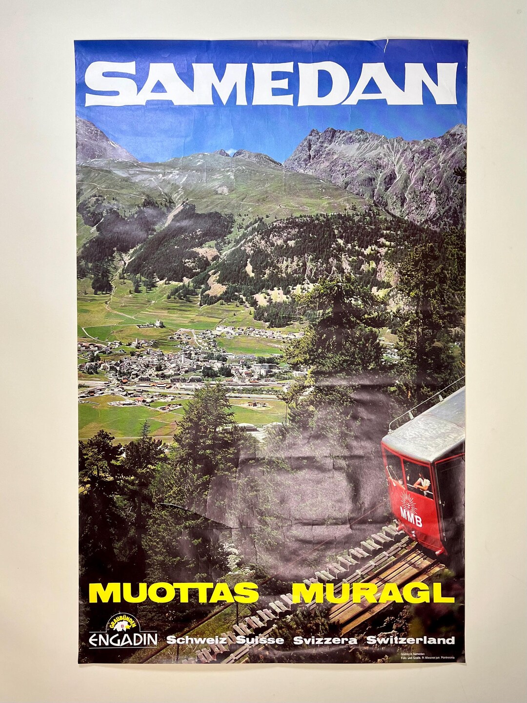 Vintage 1970s Swiss Alps Mountain Poster - Samedan Muottas Muragl ...