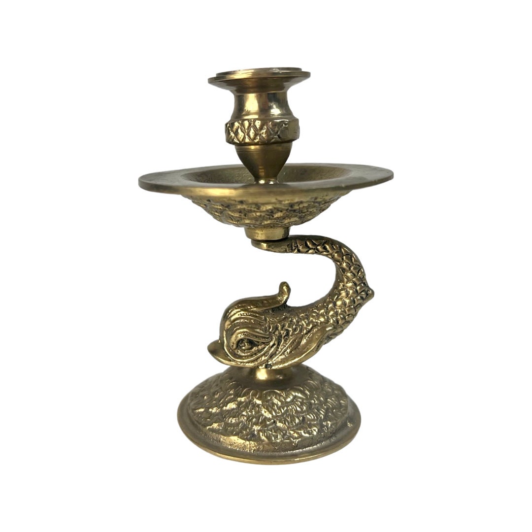 Vintage Brass Koi Fish Candle Holder, Gold Color Candelabra, Boho ...