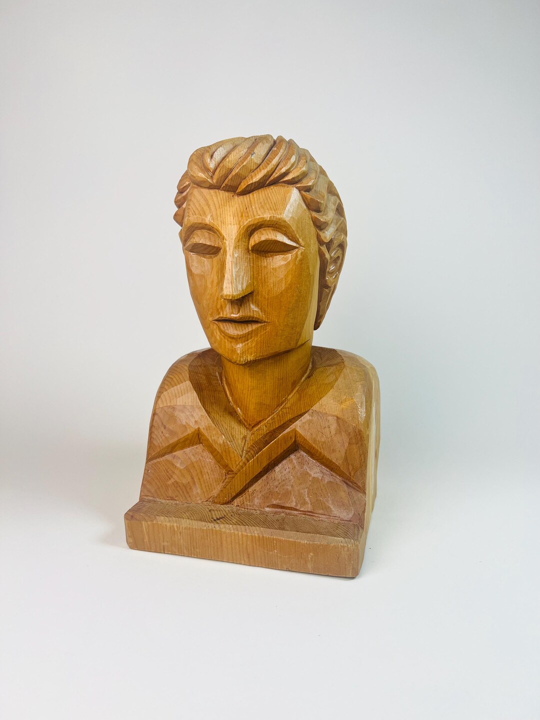 Vintage 60's Hand Carved Wooden Bust Sculpture Carving Head Statue ...
