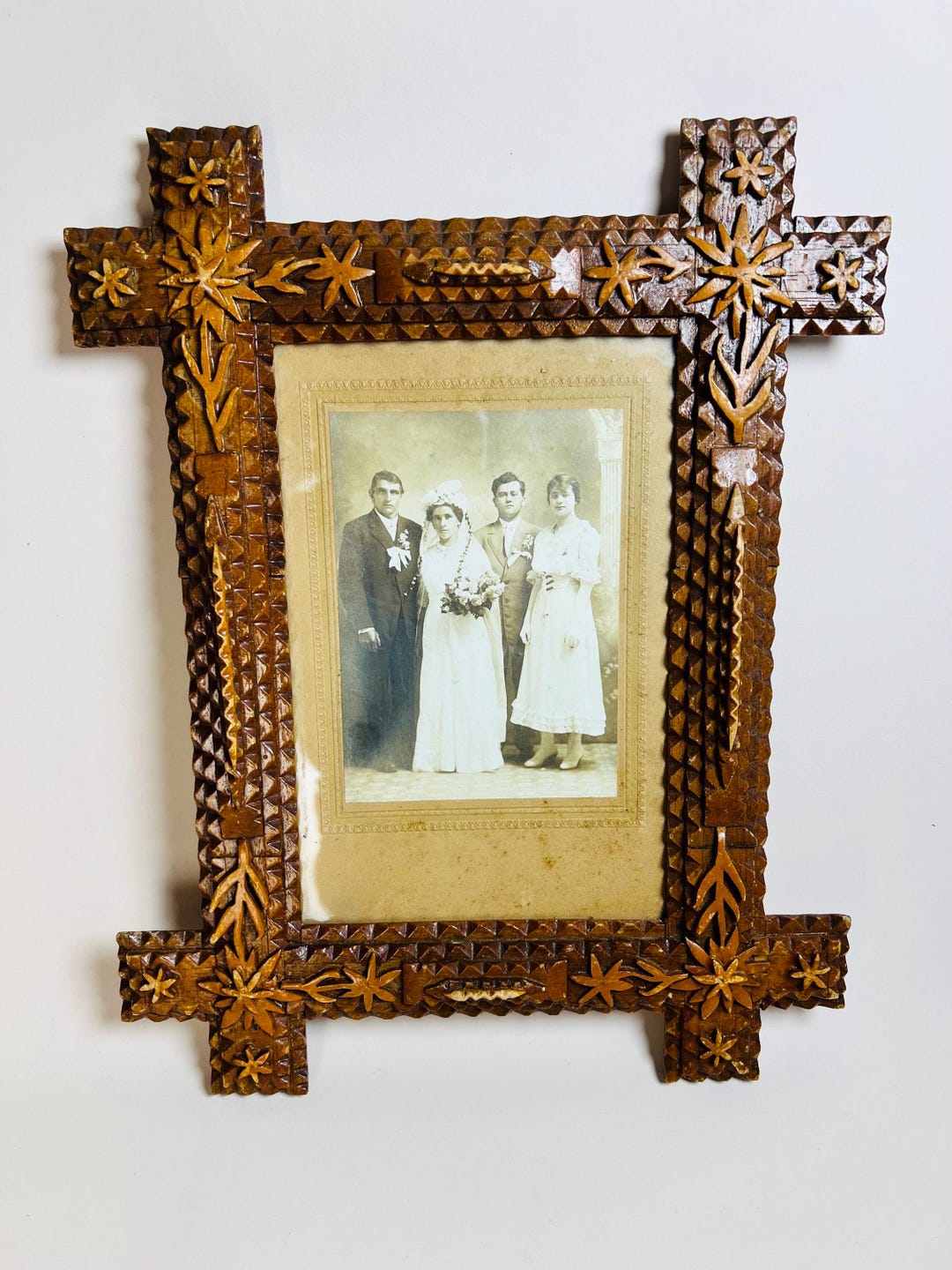 Tramp Art Picture Frame European 1900s,original Handcrafted Folk Art ...