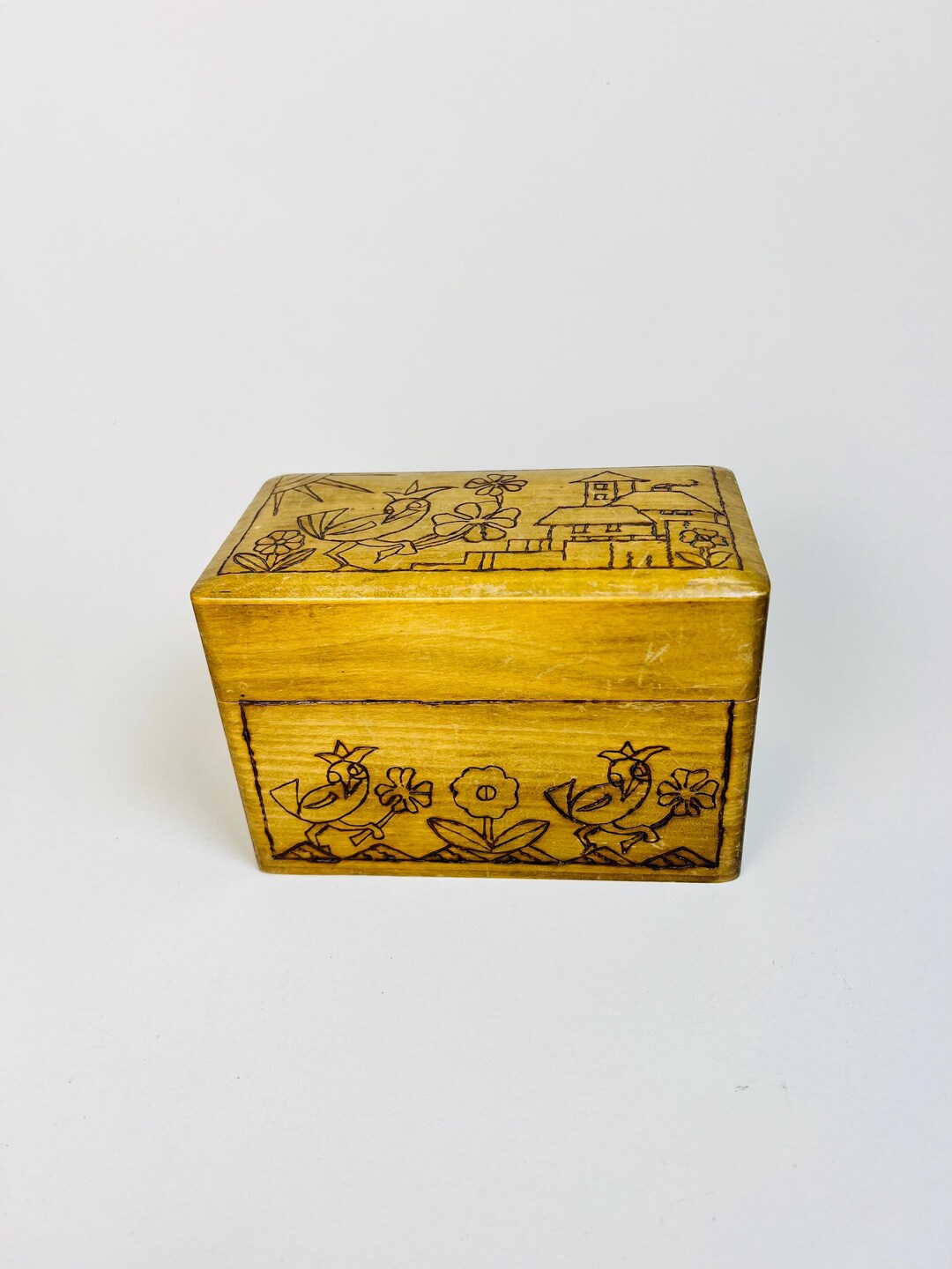 Vintage Hand Carved Wooden Card Box: Swiss Bird & Flower Motif - Etsy