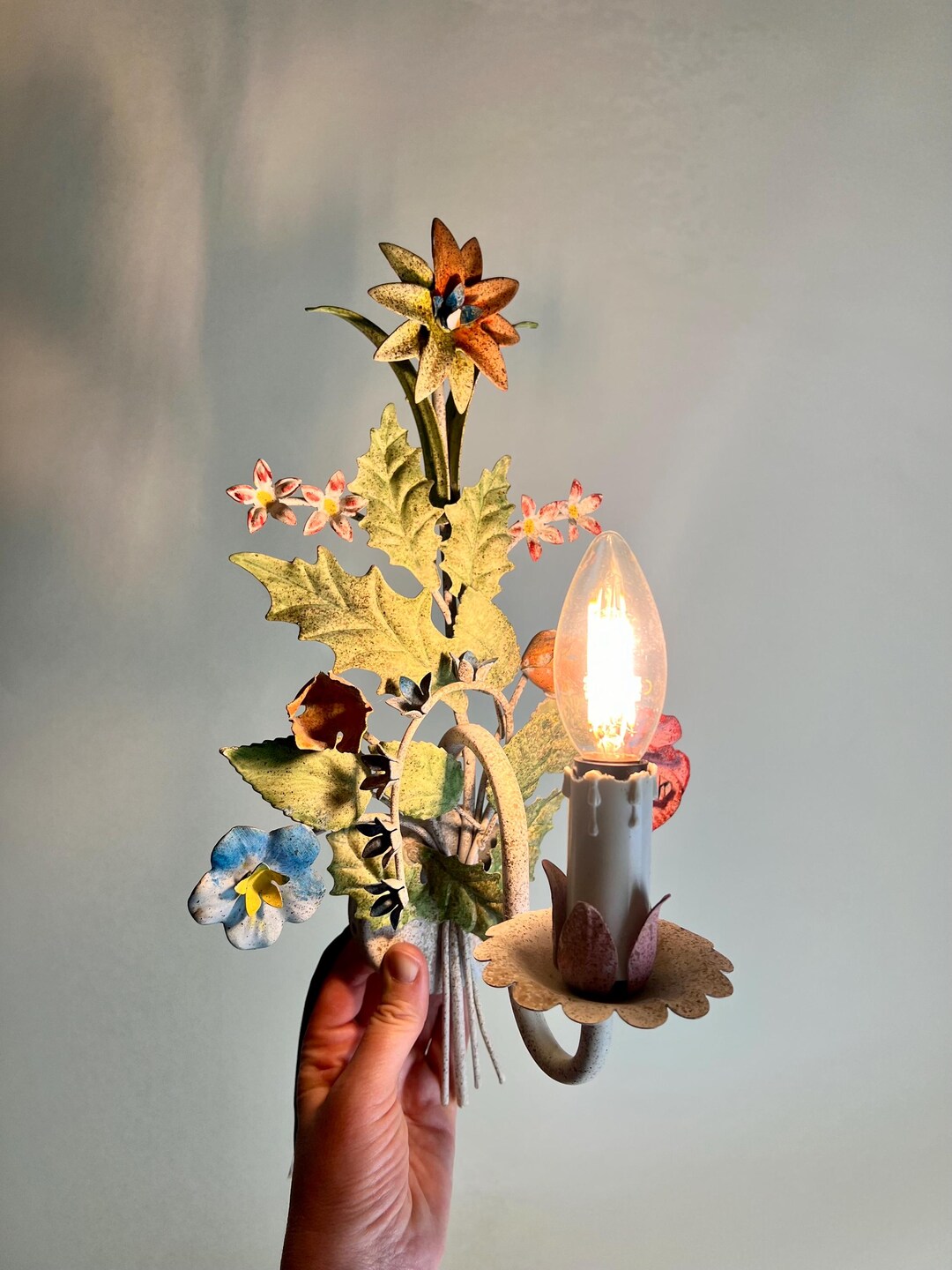 Vintage Tole Flower Wall Sconce: Shabby Chic Cottage Lighting - Etsy
