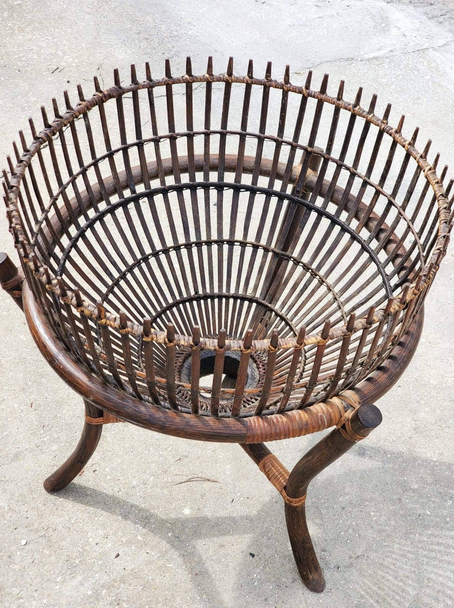 Pair Franco Albini MCM Rattan Fish Trap Tables With Glass Tops - Etsy