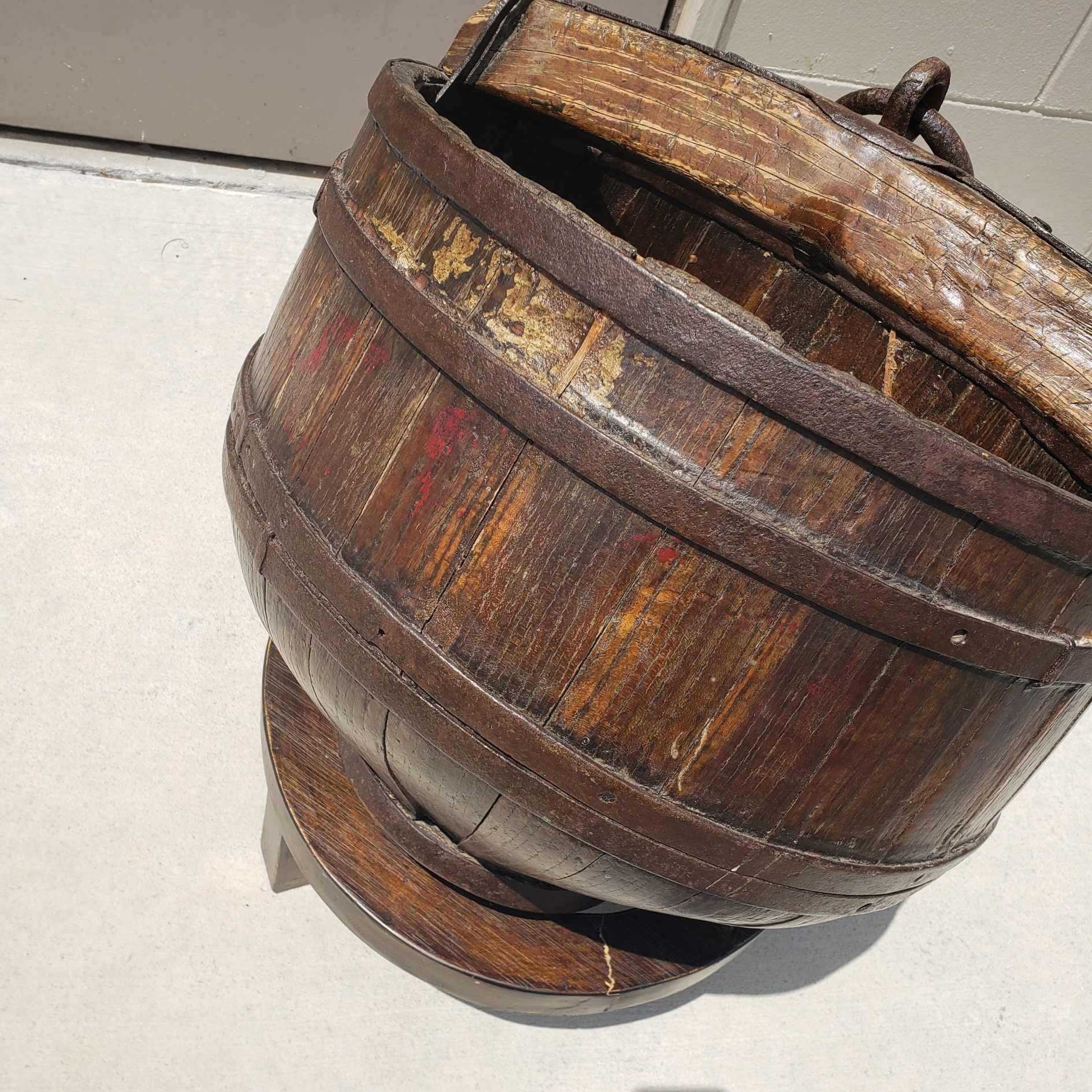 Antique 19th Century Primitive Chinese Rice Bucket With Handle and ...