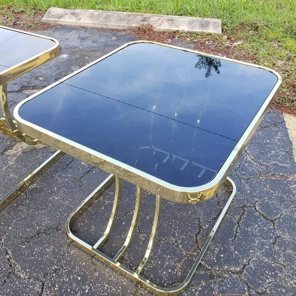 Milo Baughman End Tables/pair of Brass Tables/regency Style Tables/mid ...
