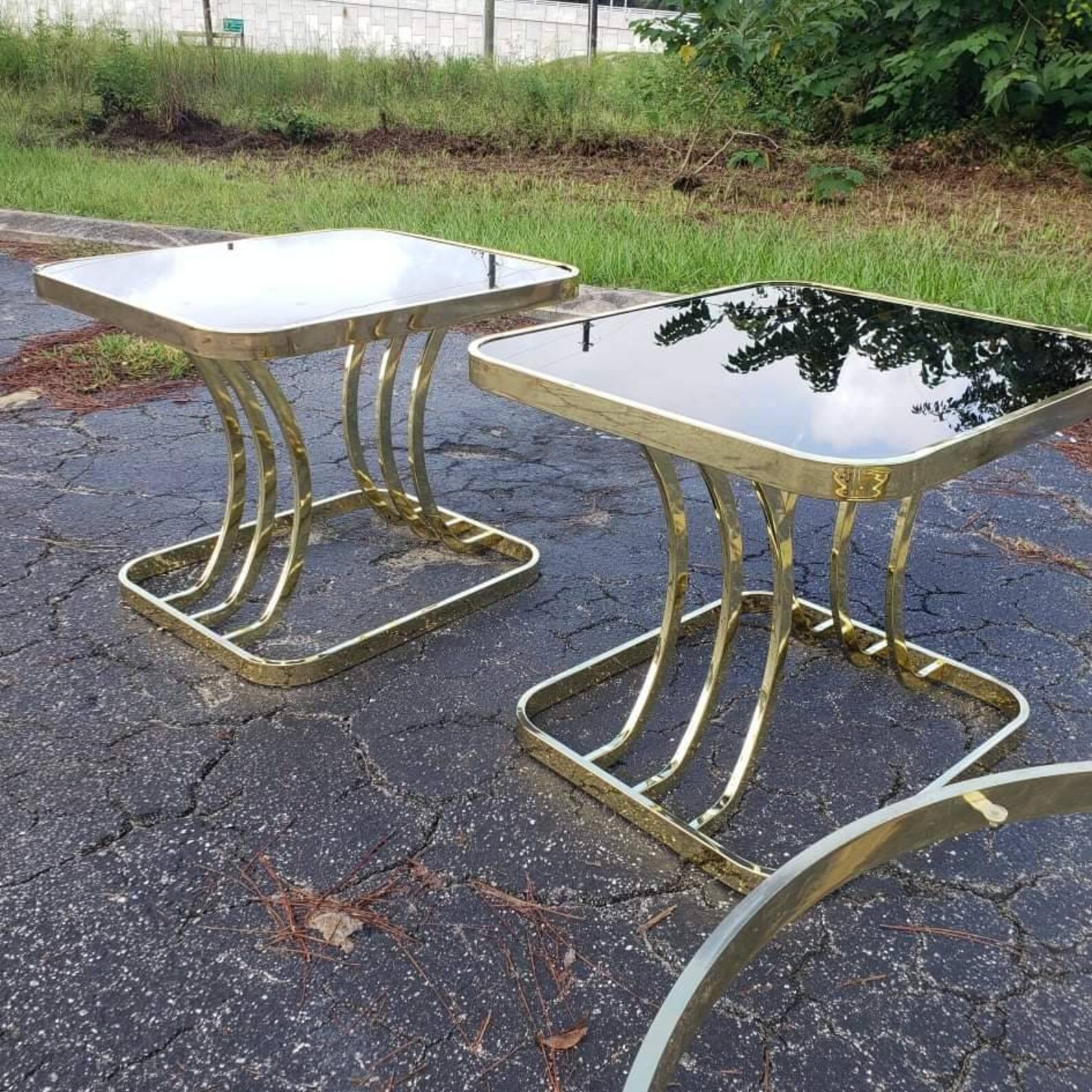 Milo Baughman End Tables/pair of Brass Tables/regency Style Tables/mid ...