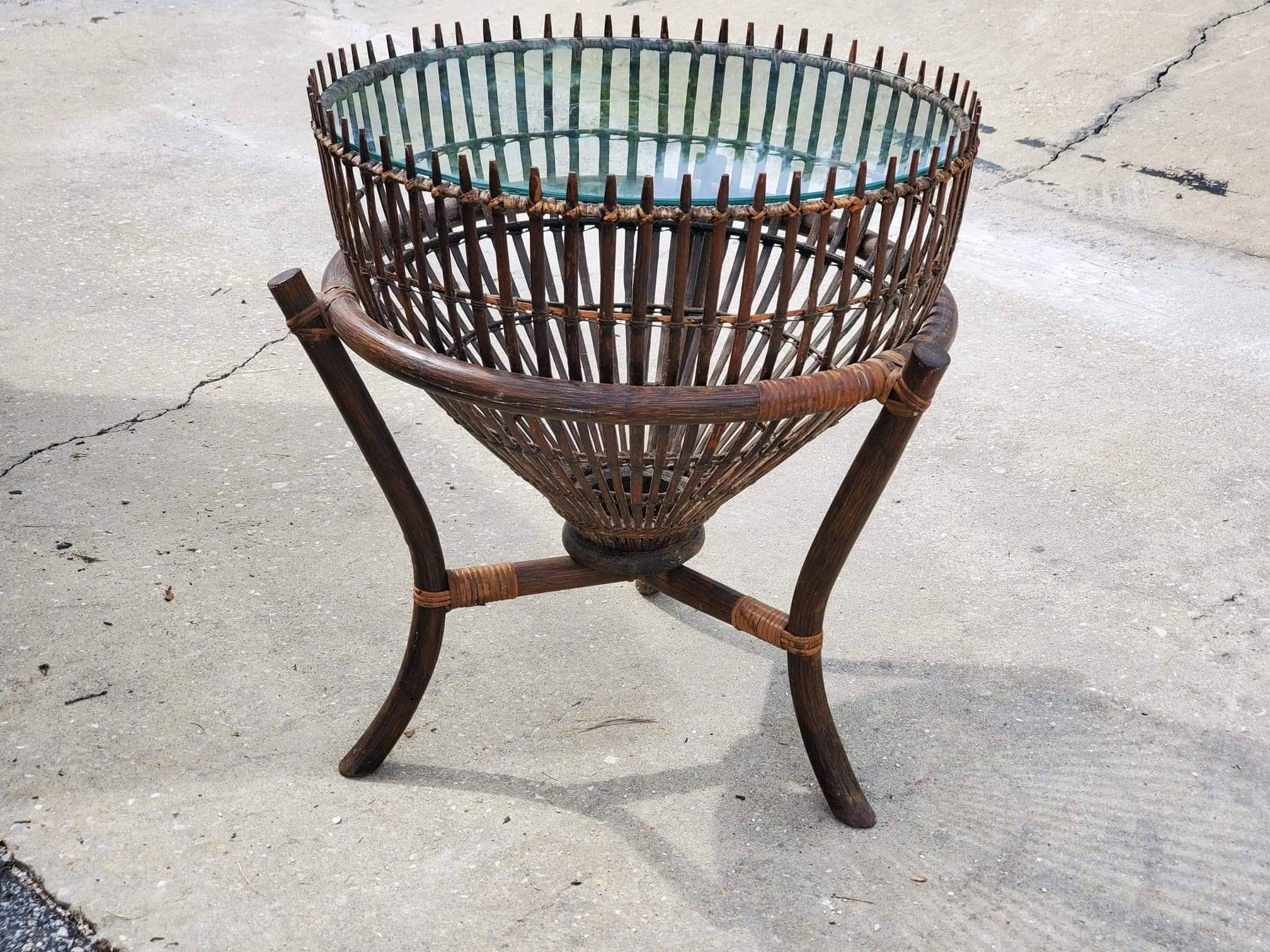 Pair Franco Albini MCM Rattan Fish Trap Tables With Glass Tops - Etsy