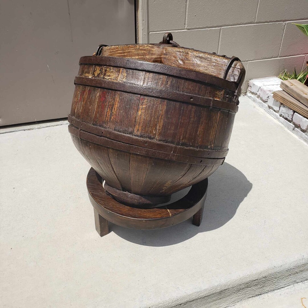 Antique 19th Century Primitive Chinese Rice Bucket With Handle and ...